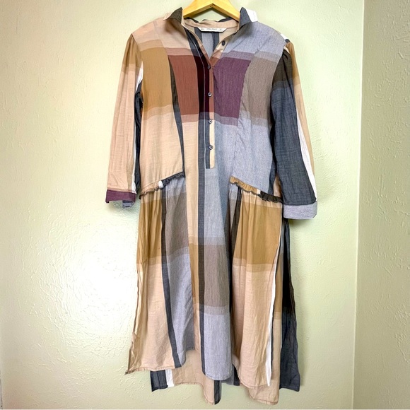 Zara | Dresses | Zara Basic Dress Flannel Pattern Button Front And ...